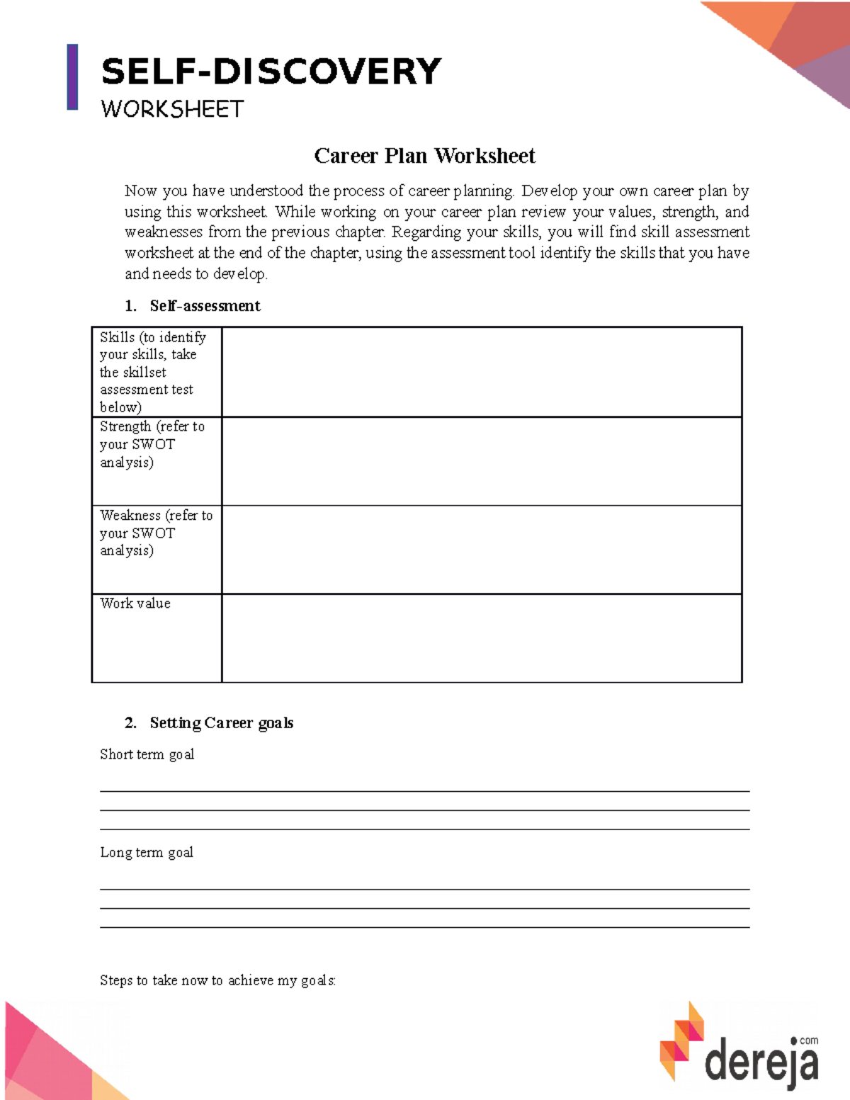 1591167394 Activity 5 career planning - WORKSHEET Career Plan Worksheet ...