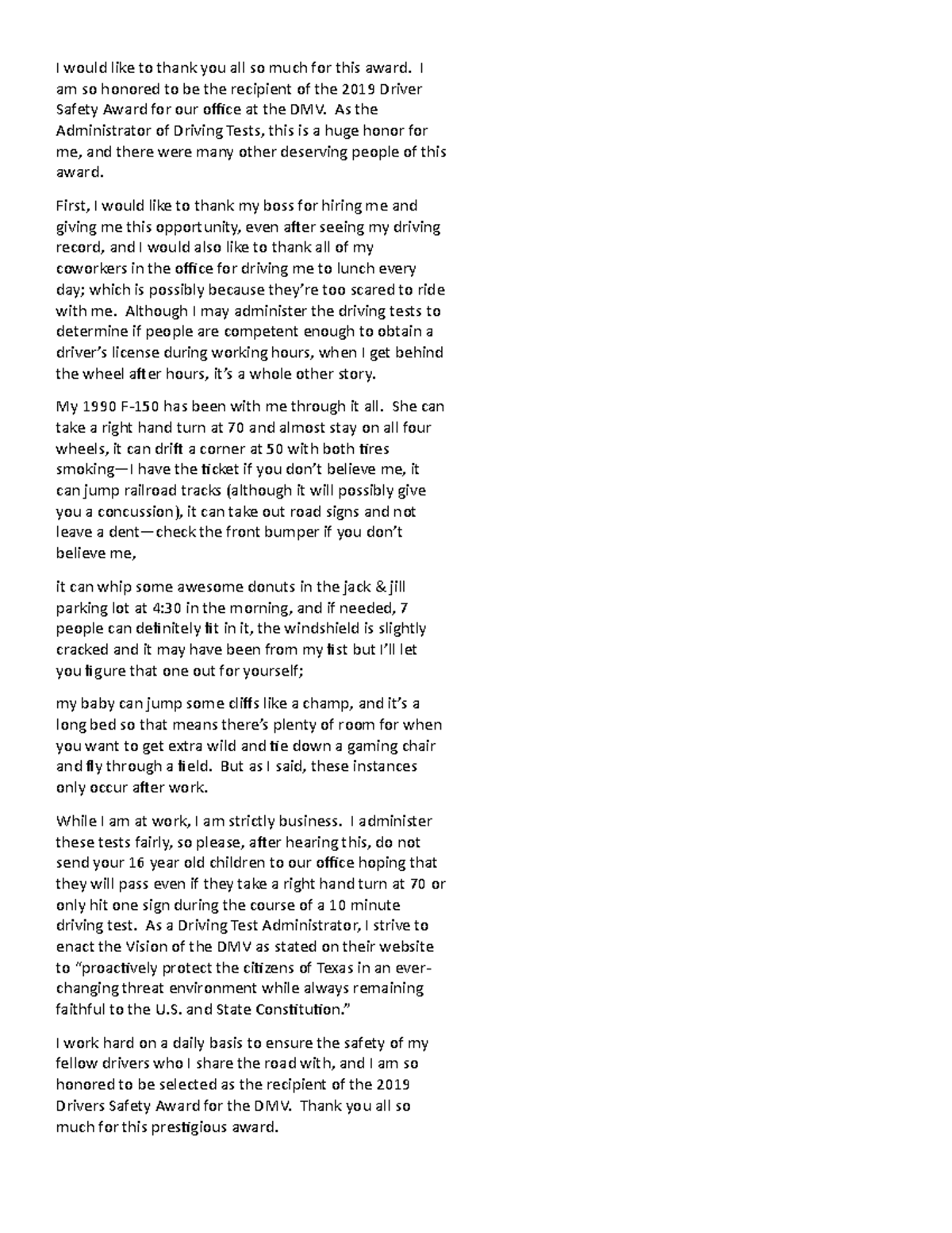 Special Occasion Speech - I would like to thank you all so much for ...