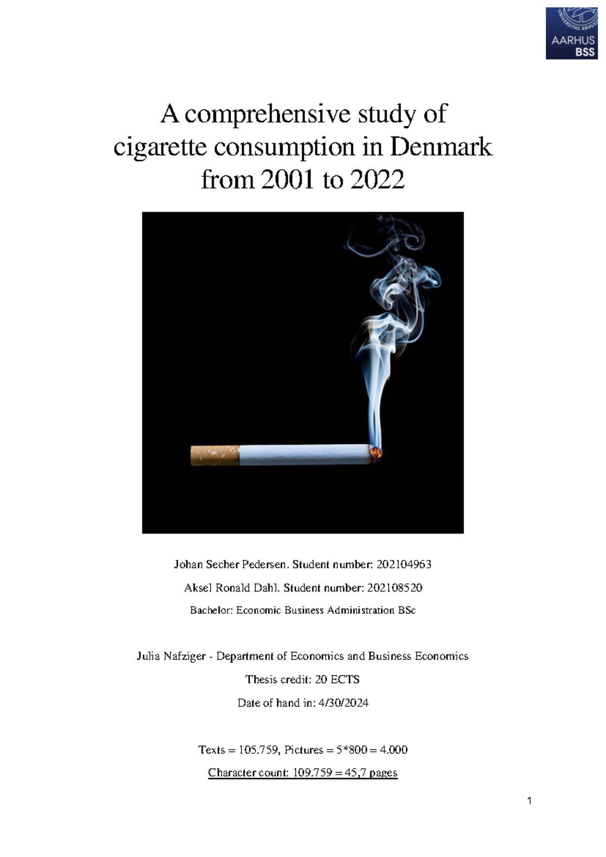 A comprehensive study of cigarette consumption in Denmark from 2001 to ...