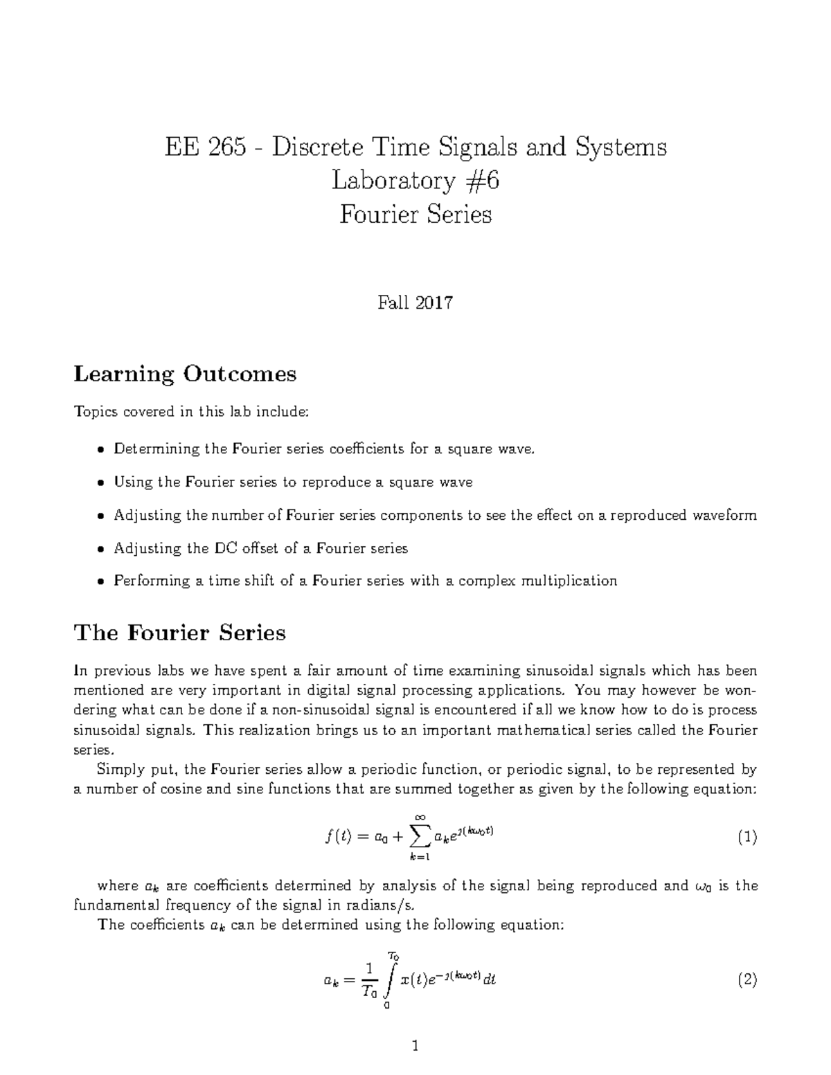 EE265 lab 6 - Adjusting the DC offset of a Fourier series Performing a ...