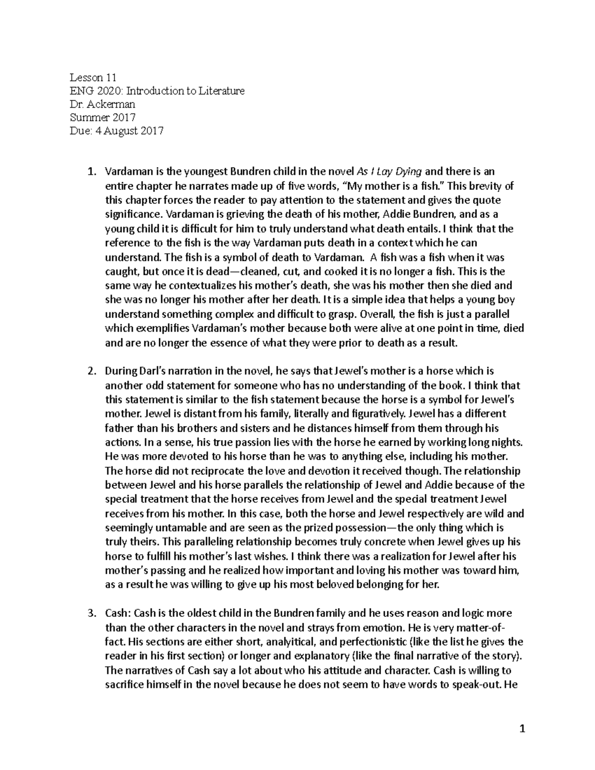 Lesson 11 Response - Lesson 11 ENG 2020: Introduction to Literature Dr ...