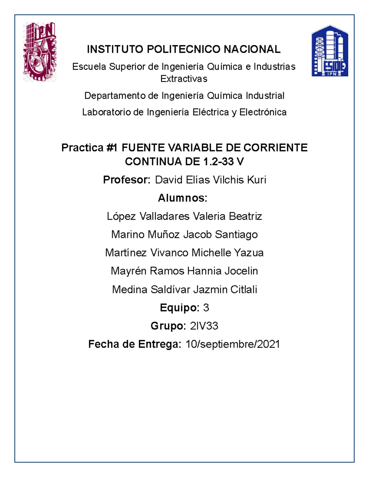 Práctica 1 FUENTE VARIABLE REGULADA DE CORRIENTE CONTINUA - INSTITUTO ...
