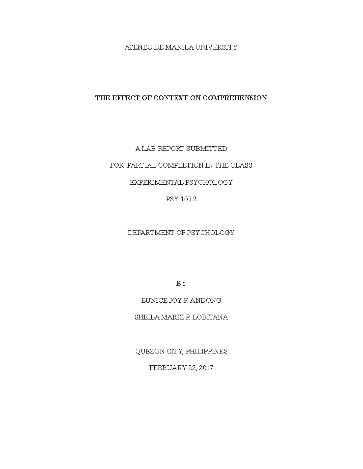 THE EFFECT OF CONTEXT ON COMPREHENSION - ATENEO DE MANILA UNIVERSITY THE EFFECT OF CONTEXT ON ...