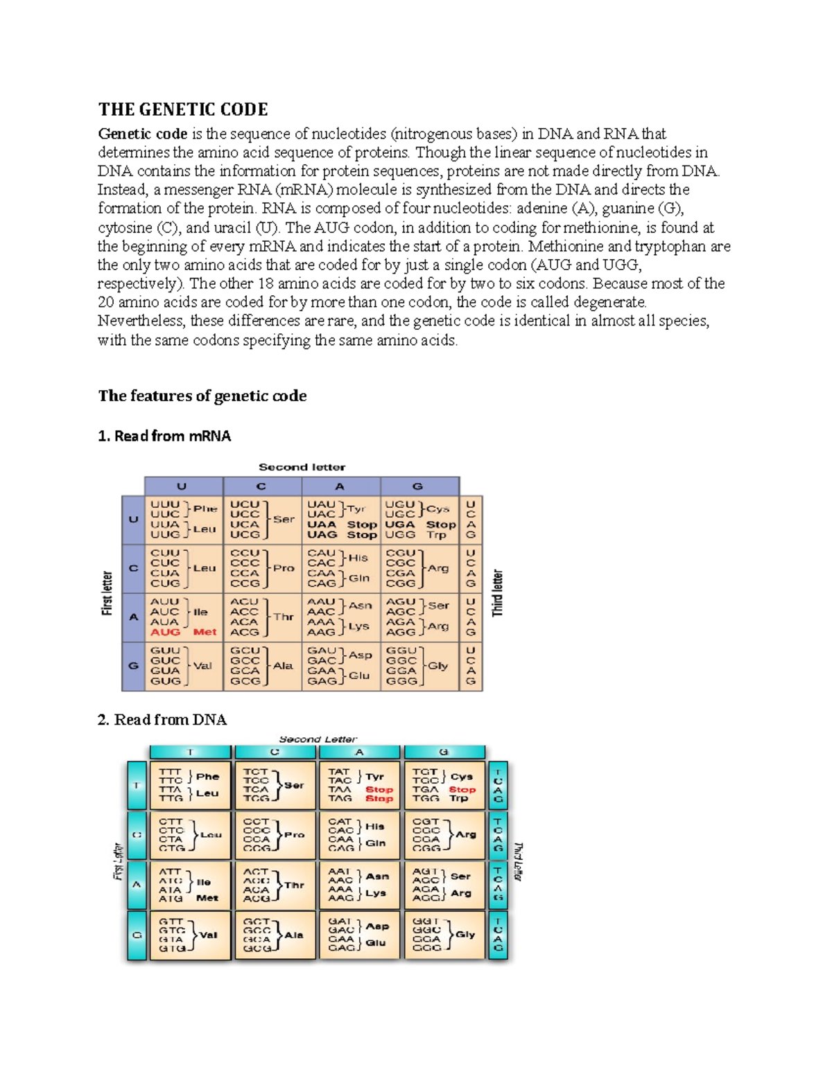 THE Genetic CODE - Study material - THE GENETIC CODE Genetic code is ...