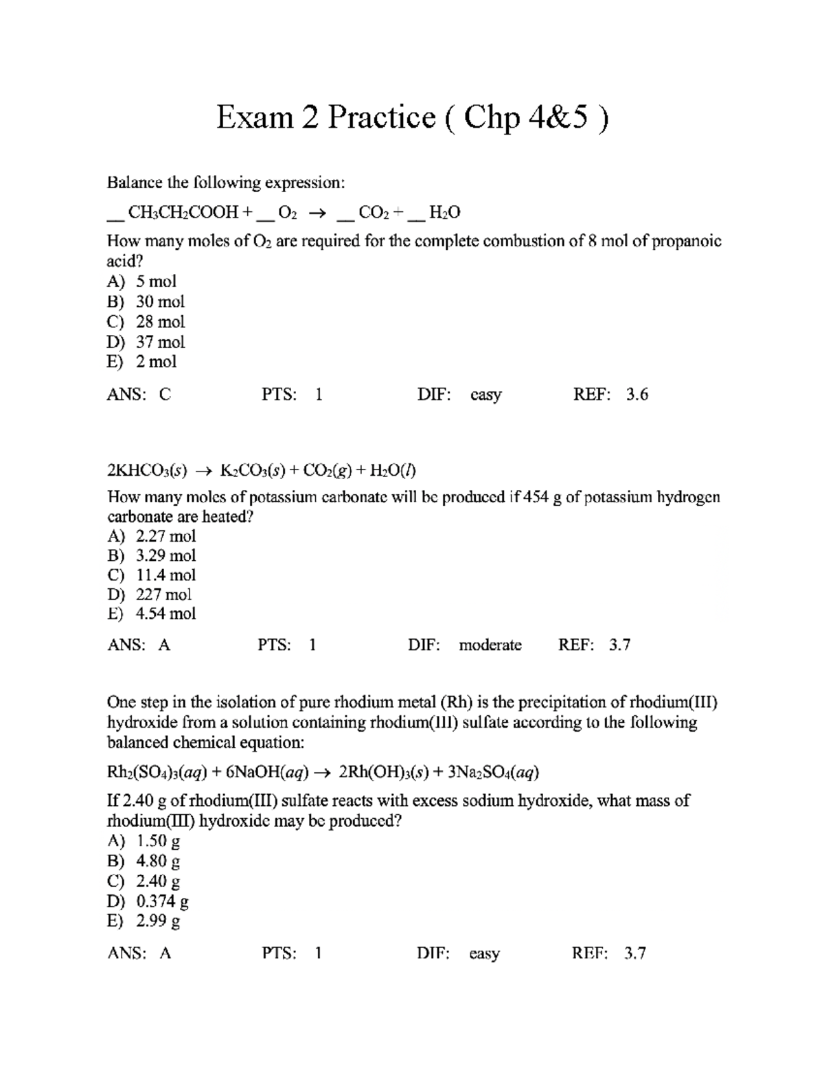 Exam 2 Practice - Exam 2 Practice (Chp Balance the following expression ...