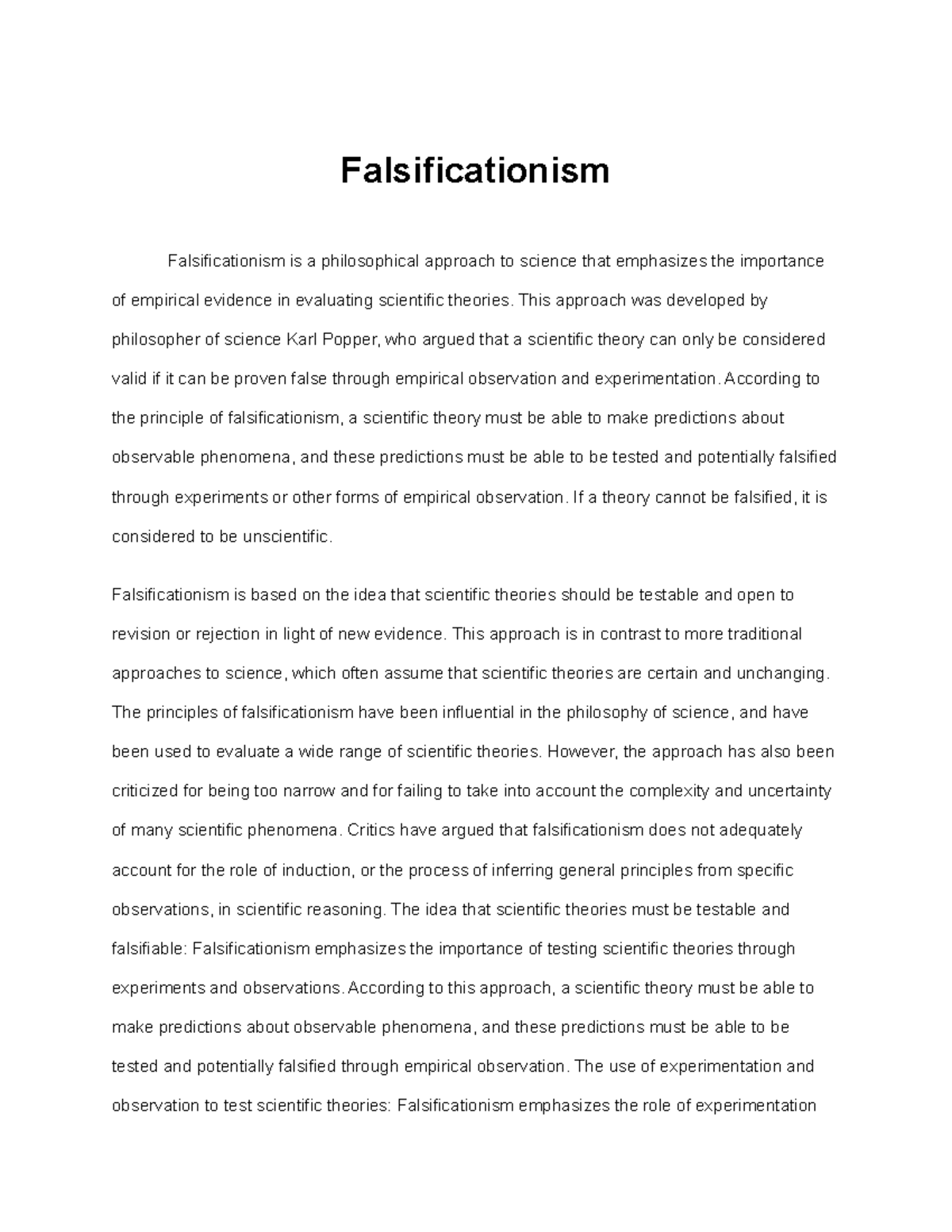 Falsificationism - Falsificationism Falsificationism is a philosophical ...