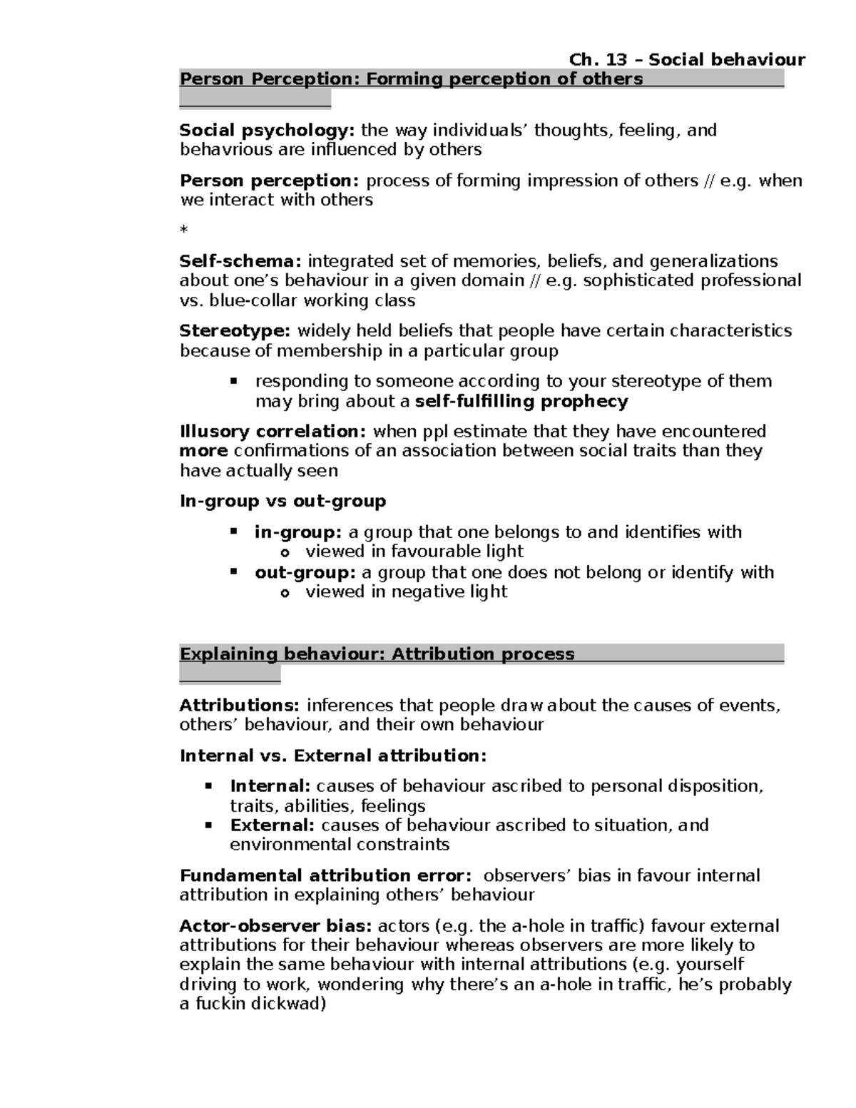 Ch 13 - Social Behaviour - Person Perception: Forming perception of ...