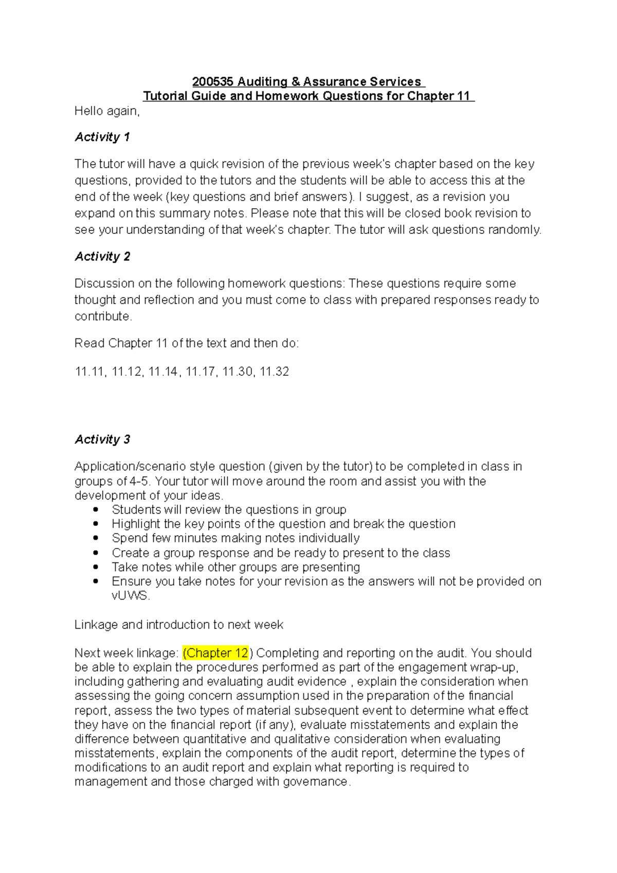 Tutorial Guide for the students(4) - 200535 Auditing & Assurance ...