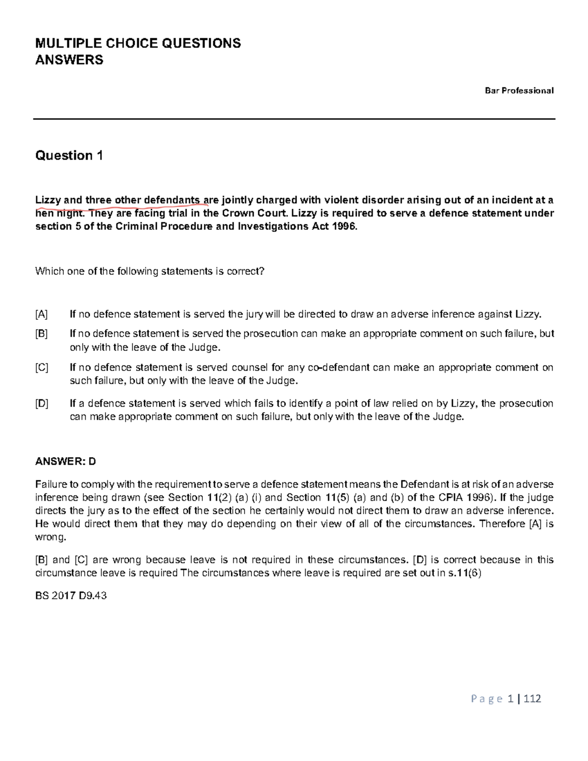 ***Criminal - MCQ 200 Page (City Law School) - MULTIPLE CHOICE ...