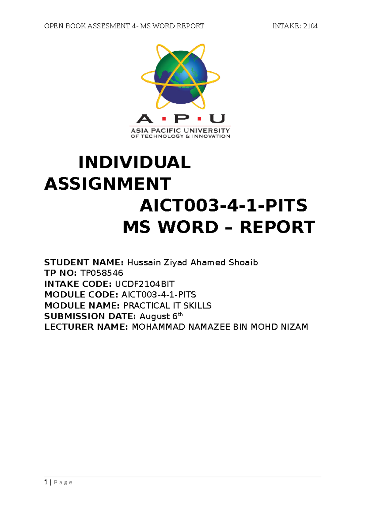PITS Final Assesment contoh - INDIVIDUAL ASSIGNMENT AICT003-4-1-PITS MS ...