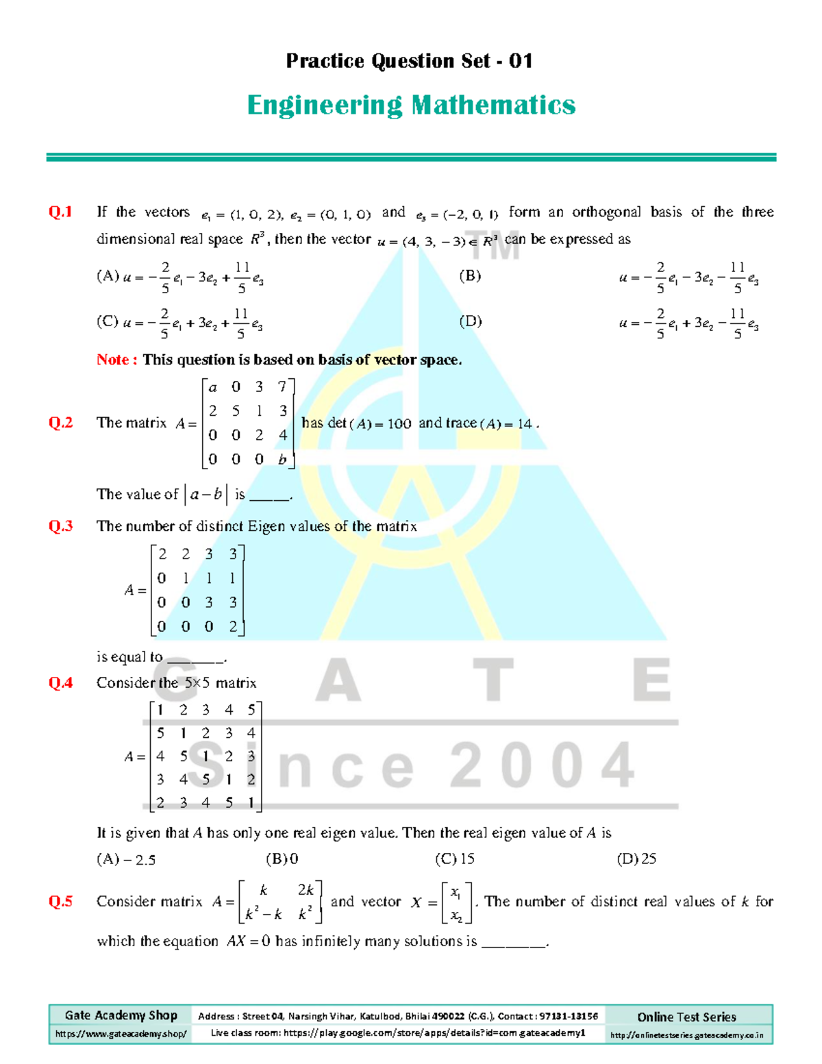 Maths Practice Question Set - 01 - (a) - Address : Street 04, Narsingh ...