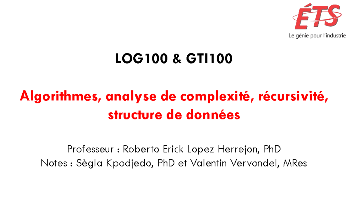 Cours 3 algorithmes structures Final - LOG100 & GTI Algorithmes ...