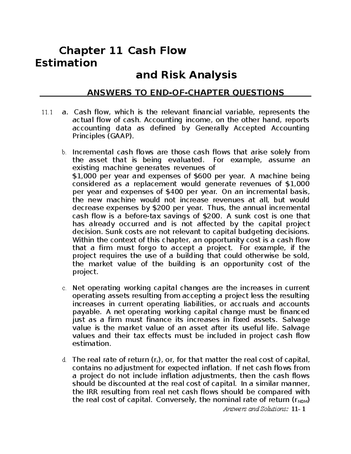 Chapter 11 cash flow estimation and risk analysis - Managerial ...