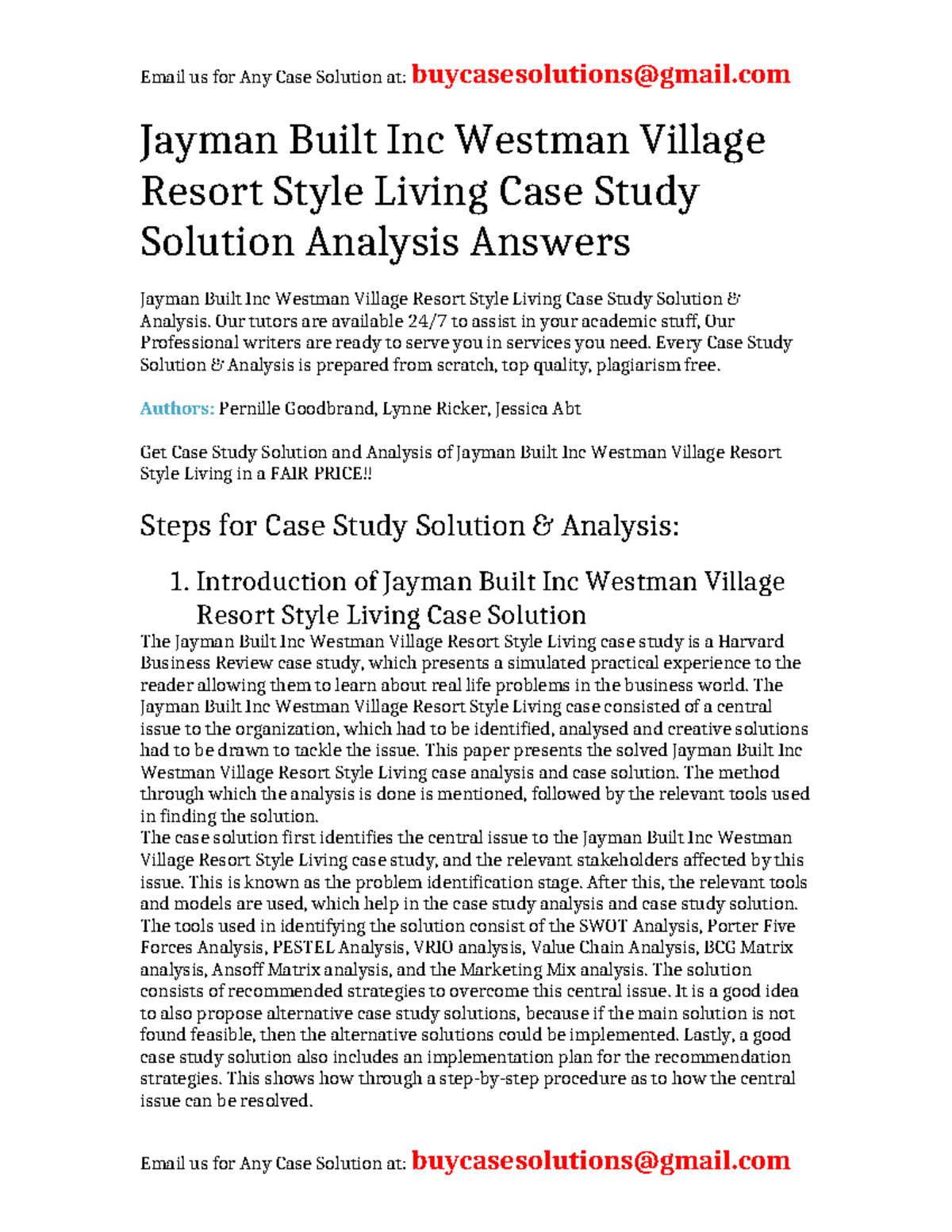 Case Solution Jayman Built Inc Westman Village Resort Style Living ...