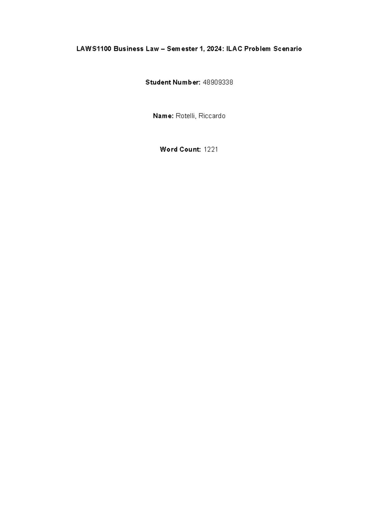 ILAC 15% Submission - LAWS1100 Business Law – Semester 1, 2024: ILAC ...