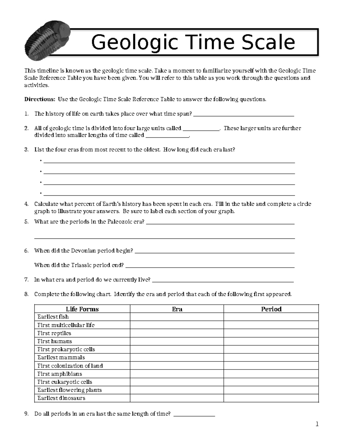 Geologic Time Student handouts - This This timeline is known as the ...