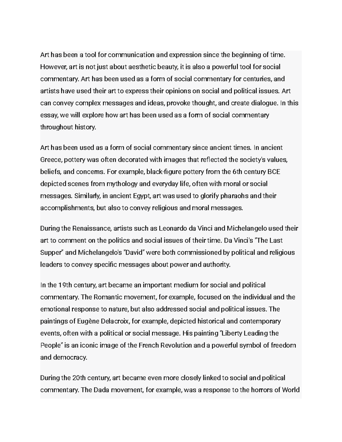 Art as a form of social commentary - Art has been a tool for ...