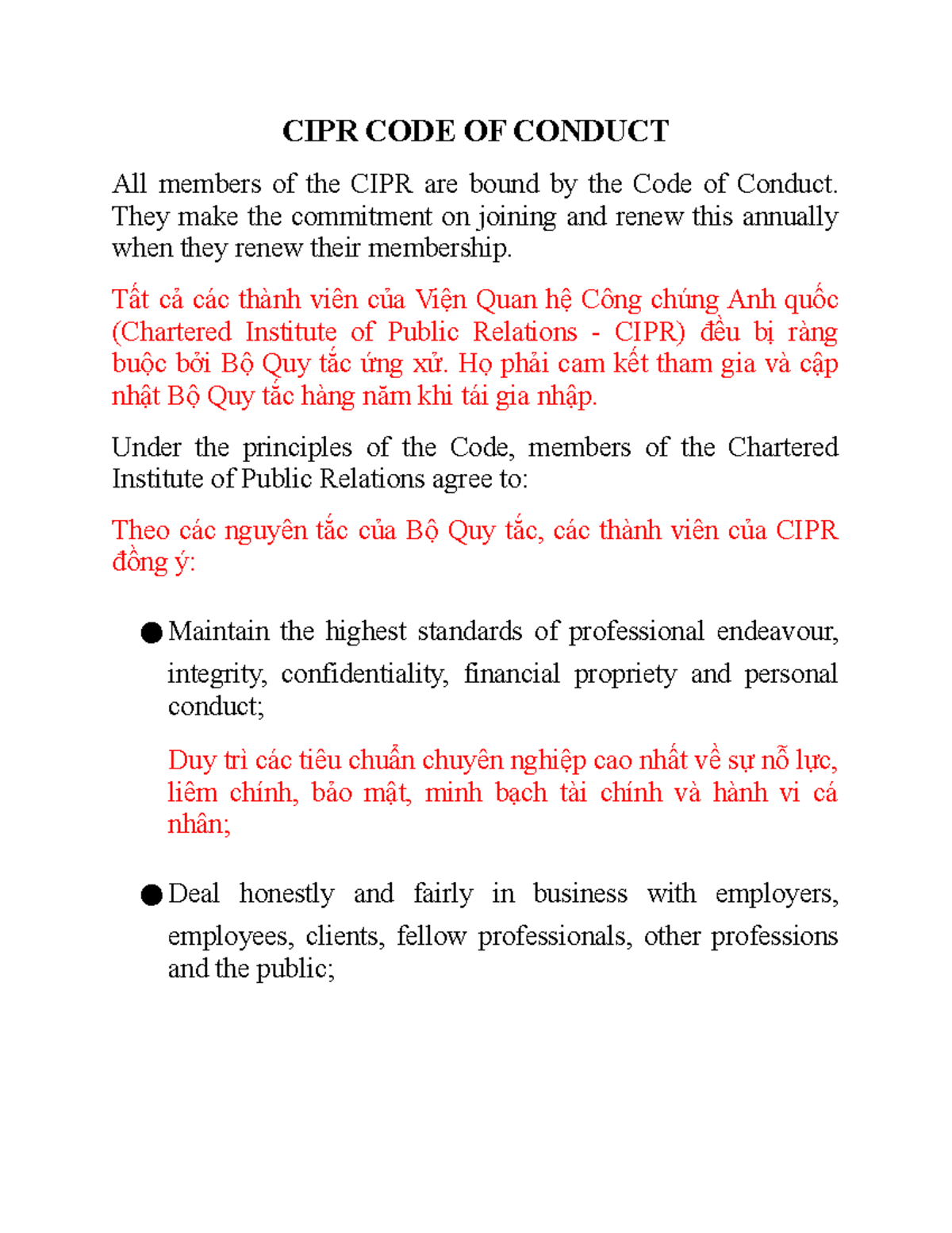 CIPR Code of conduct - tai lieu quy gia co 1 khong 2 - CIPR CODE OF ...