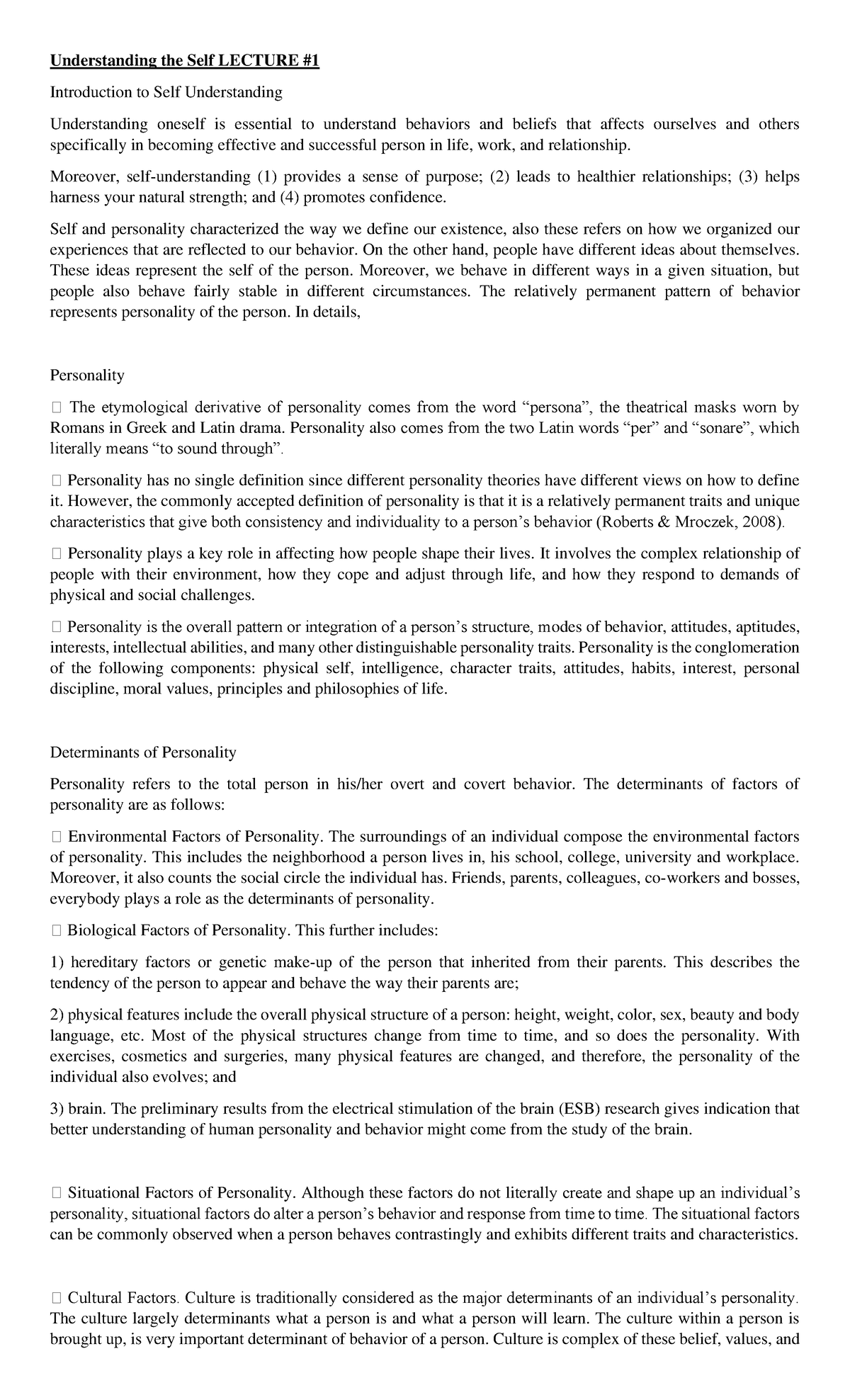 Understanding the Self - Moreover, self-understanding (1) provides a ...