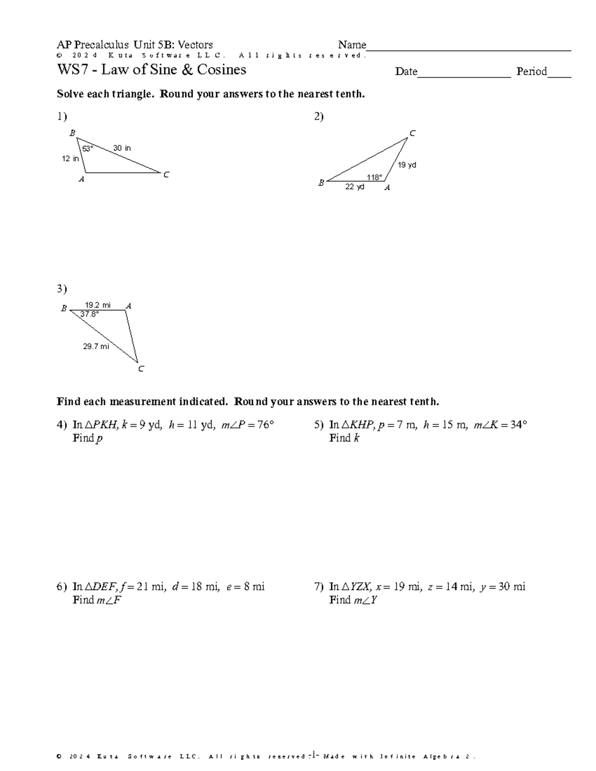 05-01 PC U05B WS7 - Law of Sine and Cosines - ©[ V 2 t 0 k 2 G 4 I wK ...
