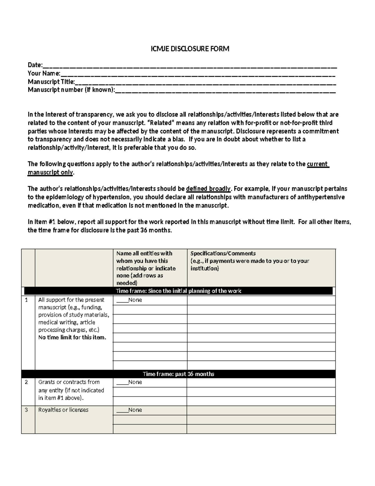 Confilcto d interes - ICMJE DISCLOSURE FORM - Studocu