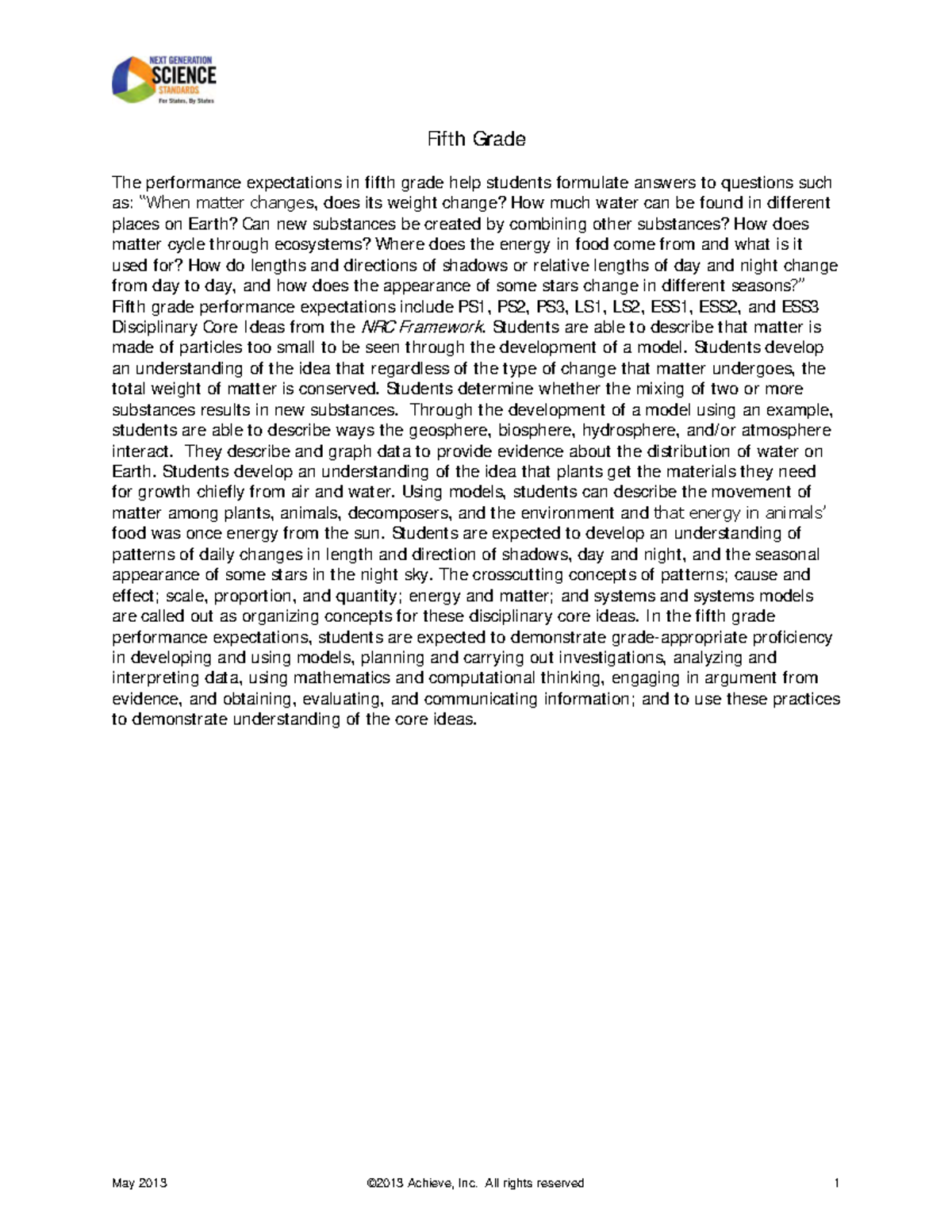 5 combined DCI standardsf - Fifth Grade The performance expectations in ...