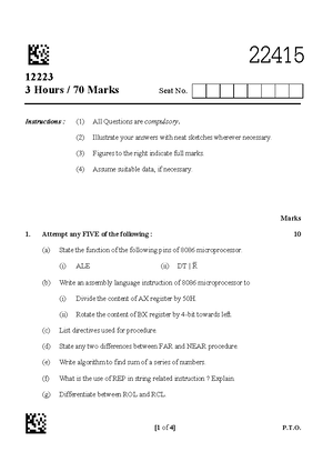 JAVA W22 - Question paper of w22 - P.T. Instructions – (1) All Questions are Compulsory. (2 ...