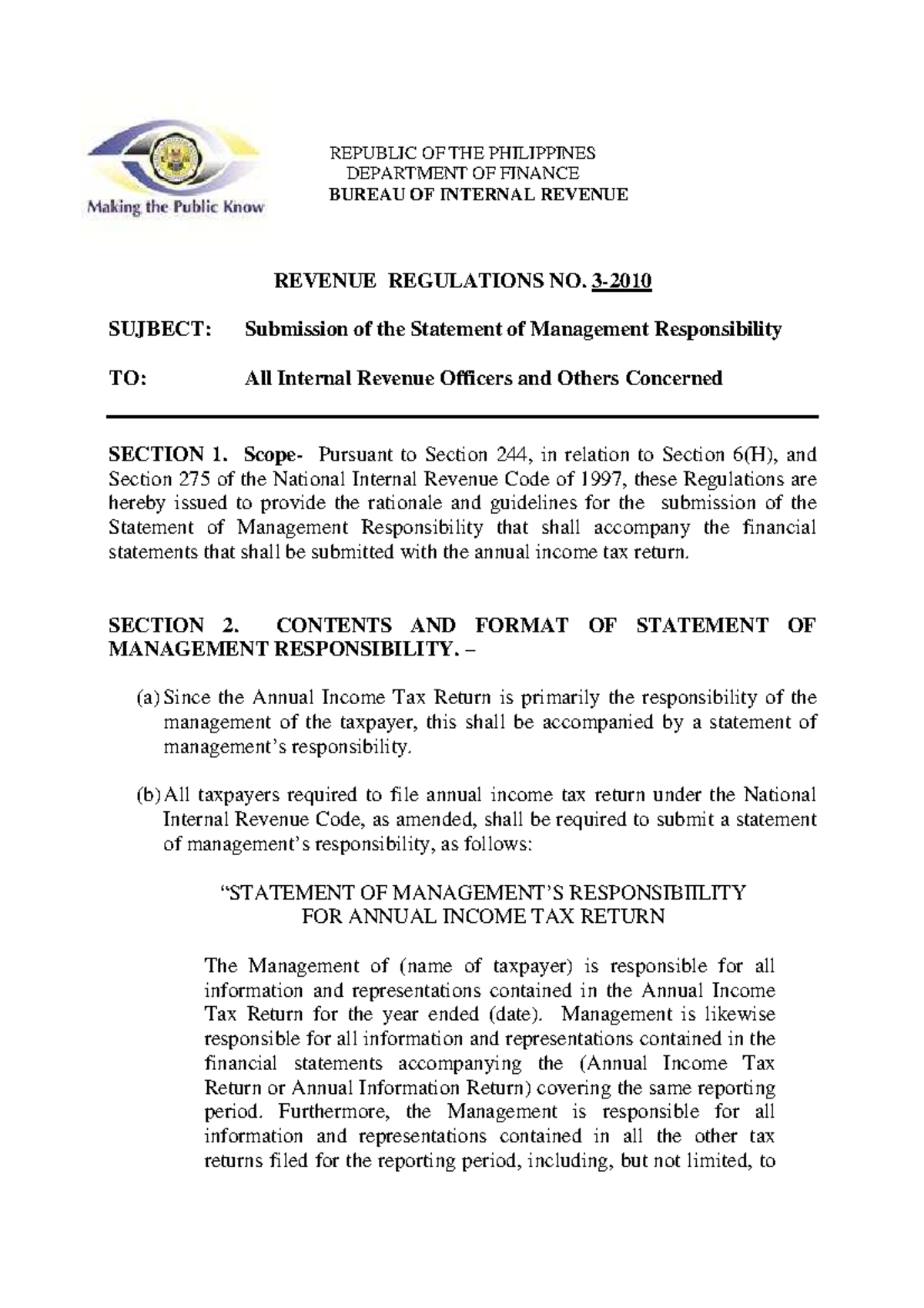 49436 RR 3-2010 SMR for ITR 49436 RR 3-2010 SMR for ITR - Bachelor of ...