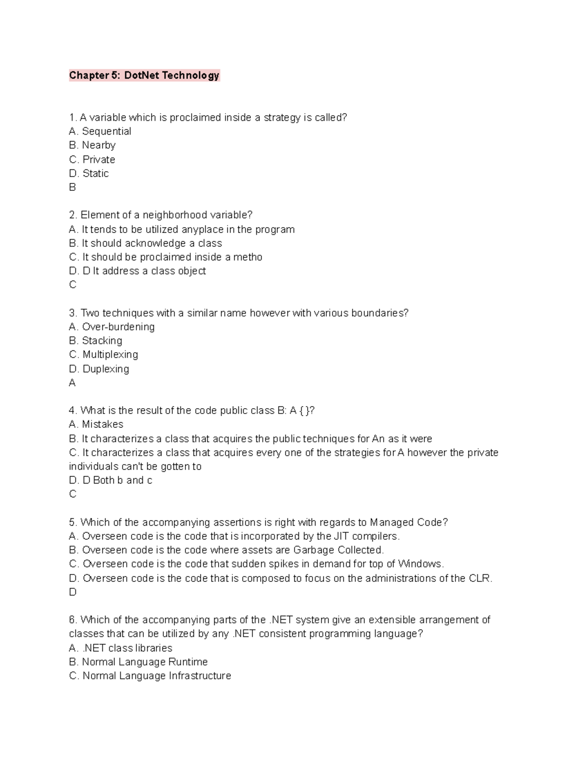 Chapter 5 Dot Net Technology - Chapter 5: DotNet Technology A variable ...