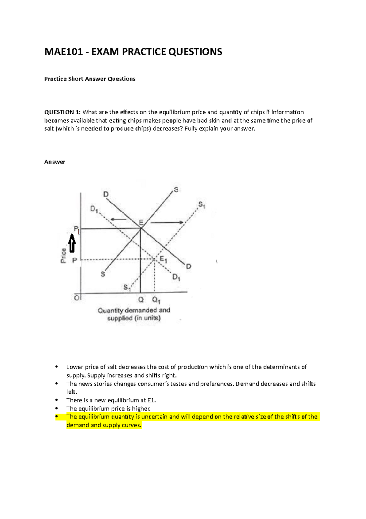 Exam practice T2 2020 - MAE101 - EXAM PRACTICE QUESTIONS Practice Short ...