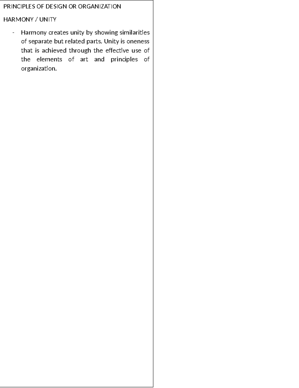 CPAR Reviewer - PRINCIPLES OF DESIGN OR ORGANIZATION HARMONY / UNITY ...