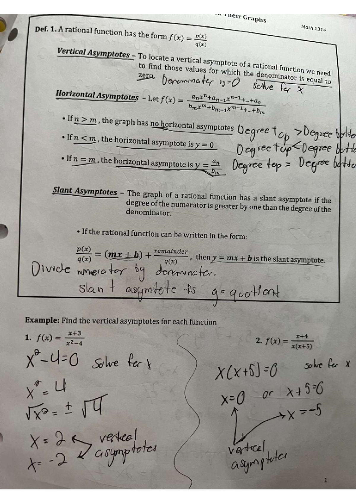 Vertical and horizonal asymptotes - MATH 1314 - Studocu