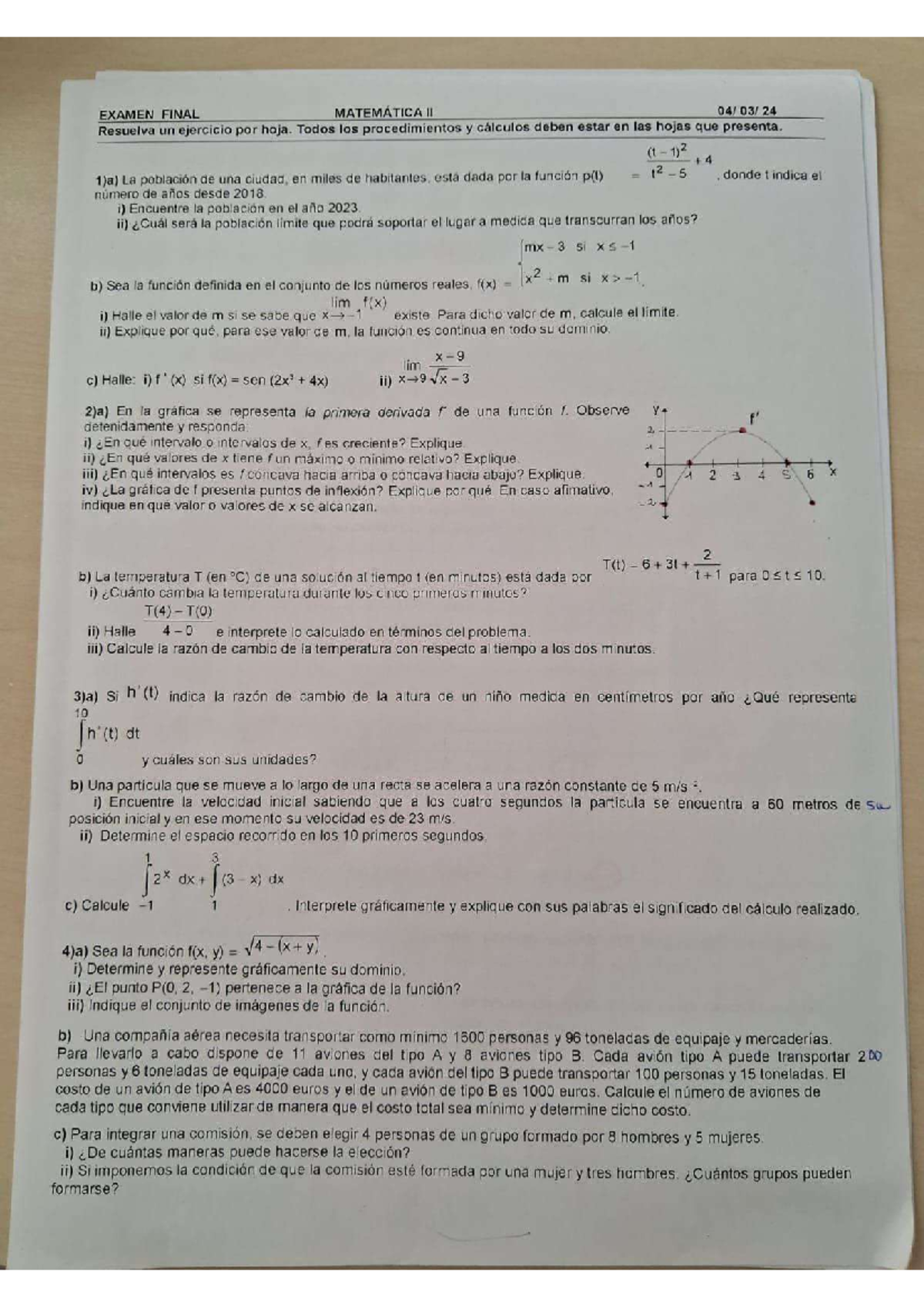Examen matematica - agronomia - EXAMEN FINAL MATEMÁTICA II 24 Resuelva ...