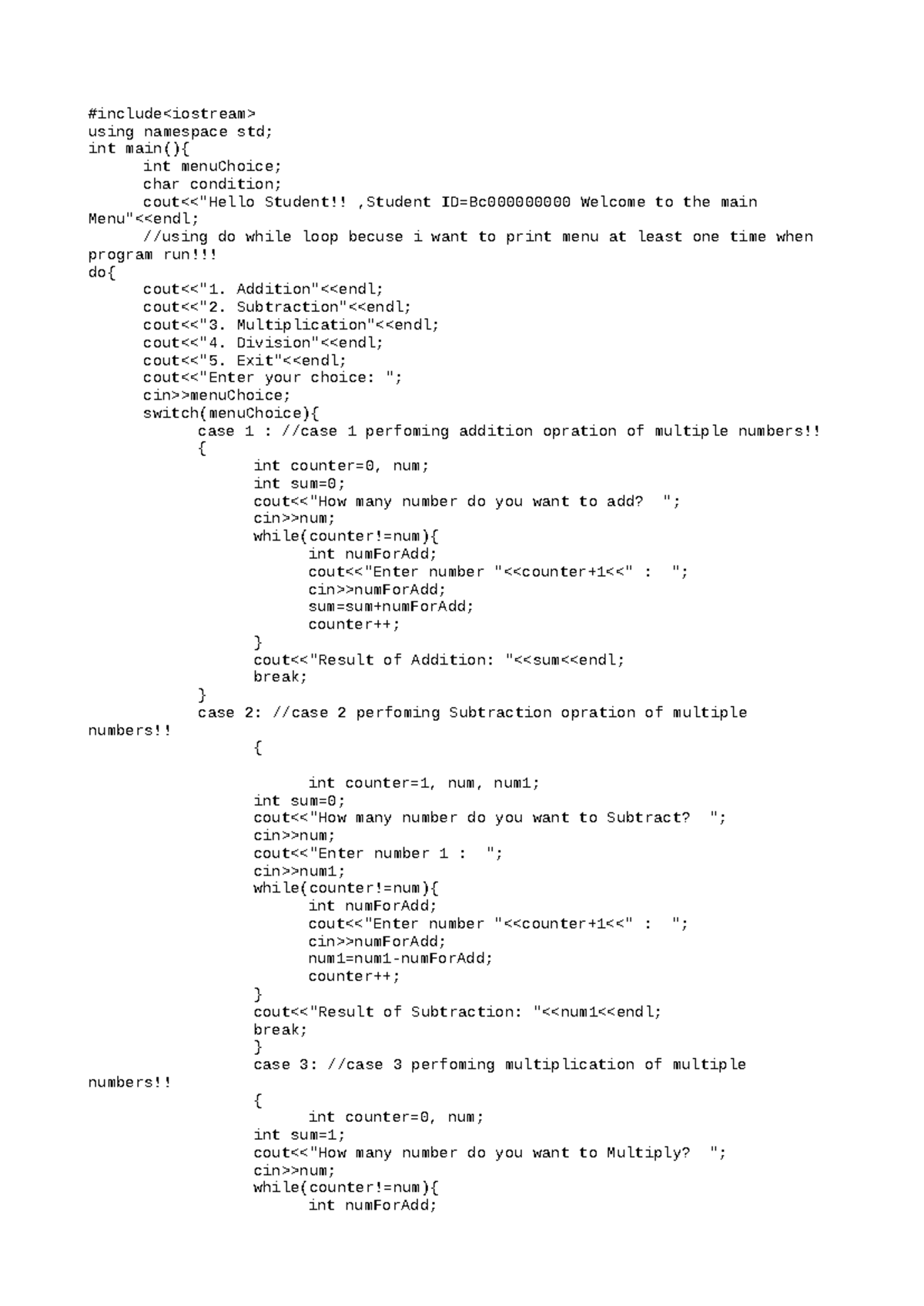 CS201 1 2k24 - #include using namespace std; int main(){ int menuChoice; char - Studocu