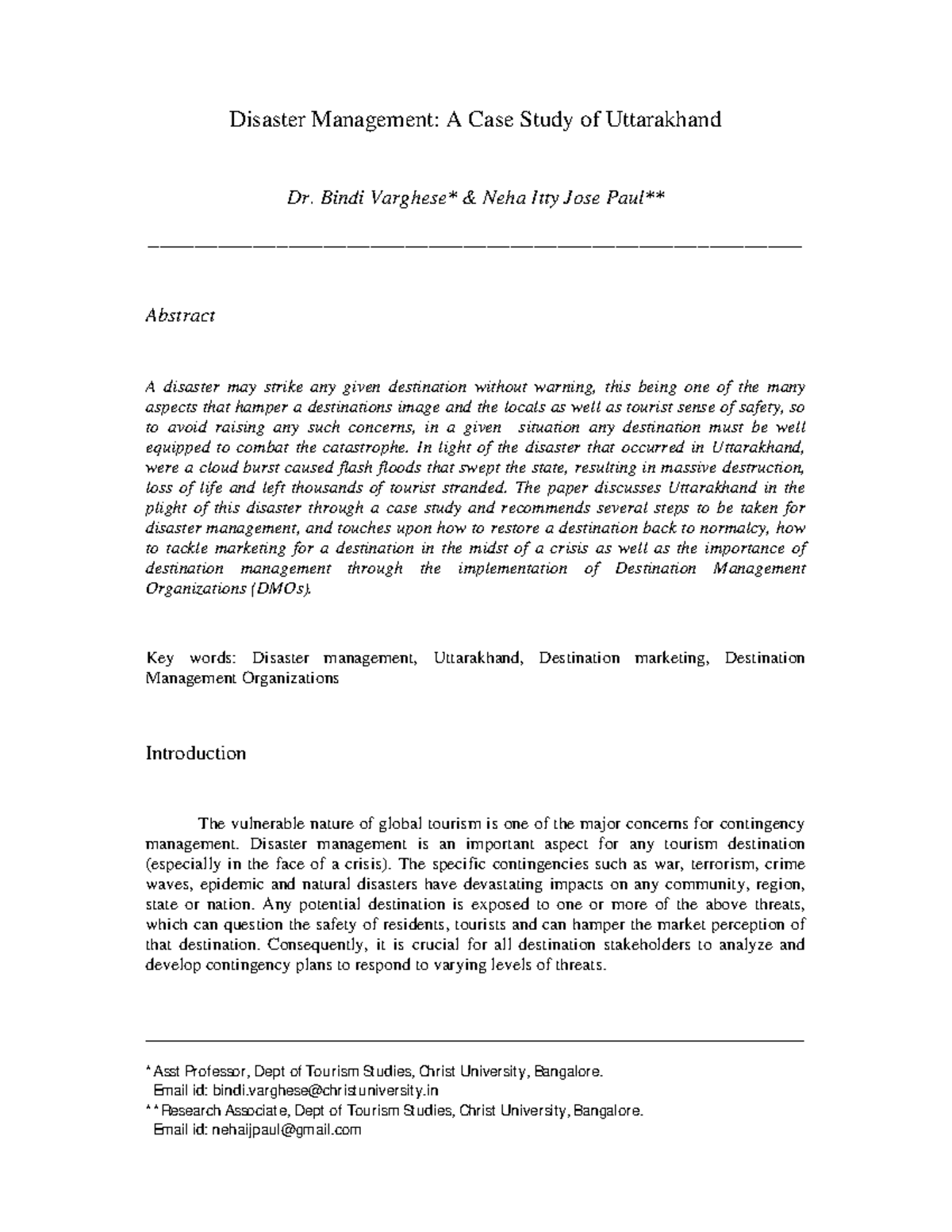 Disaster Management A Case Study of Uttakhand - Asst Professor, Dept of ...