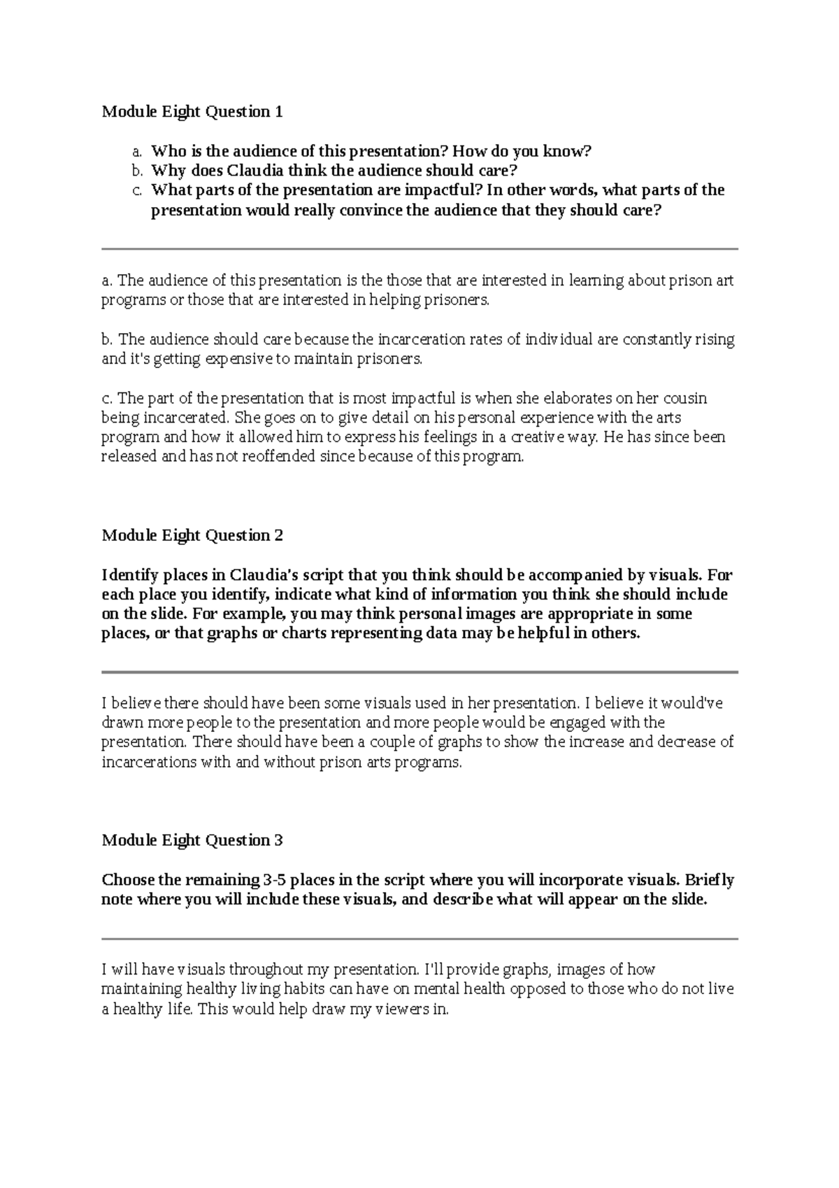 Module Eight Presentation Analysis and Reflection - Studocu