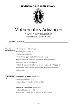 2021 HGHS Year 11 Advanced Yearly Exam - HORNSBY GIRLS HIGH SCHOOL ...