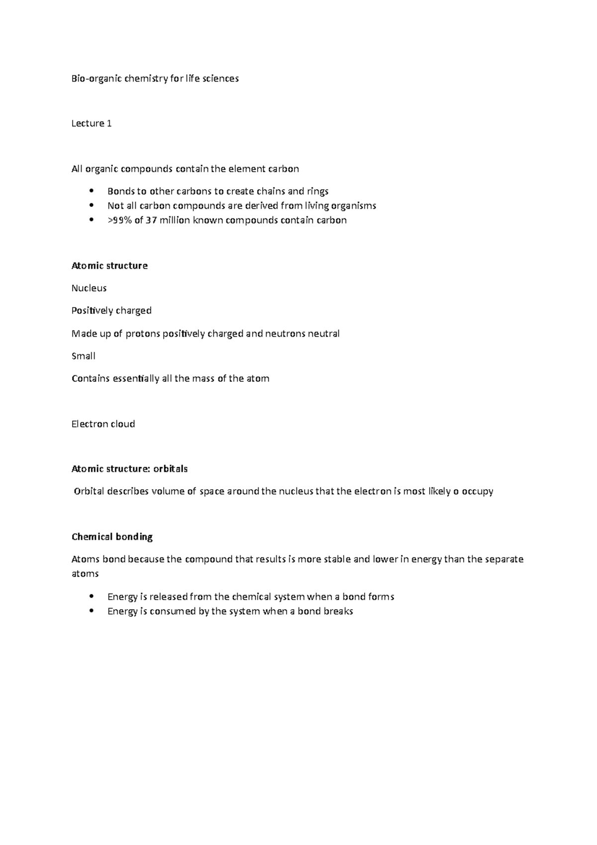 Bio-organic chemistry for life sciences notes - Bio-organic chemistry ...