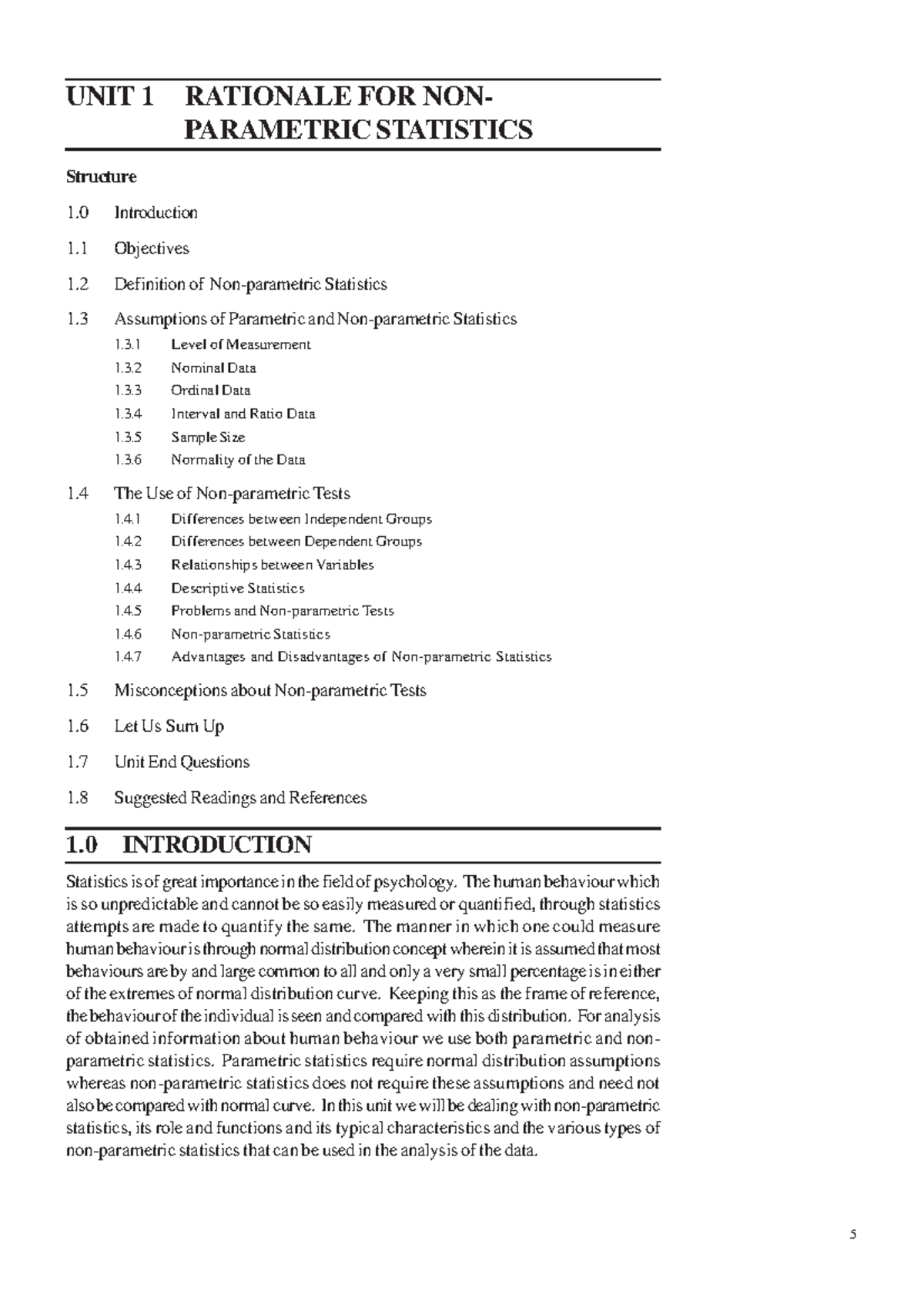 Statsblock 4 - IGNOU - UNIT 1 RATIONALE FOR NON- PARAMETRIC STATISTICS ...