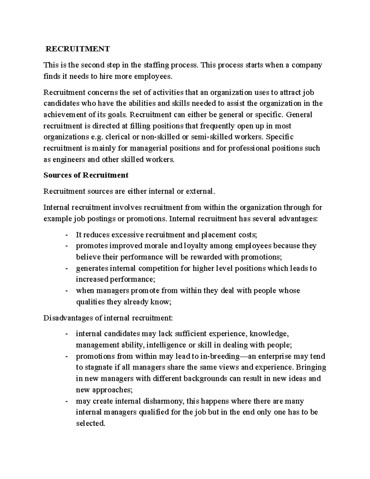 Recruitment, Appraisal and Retrenchment - Summarized - RECRUITMENT This ...