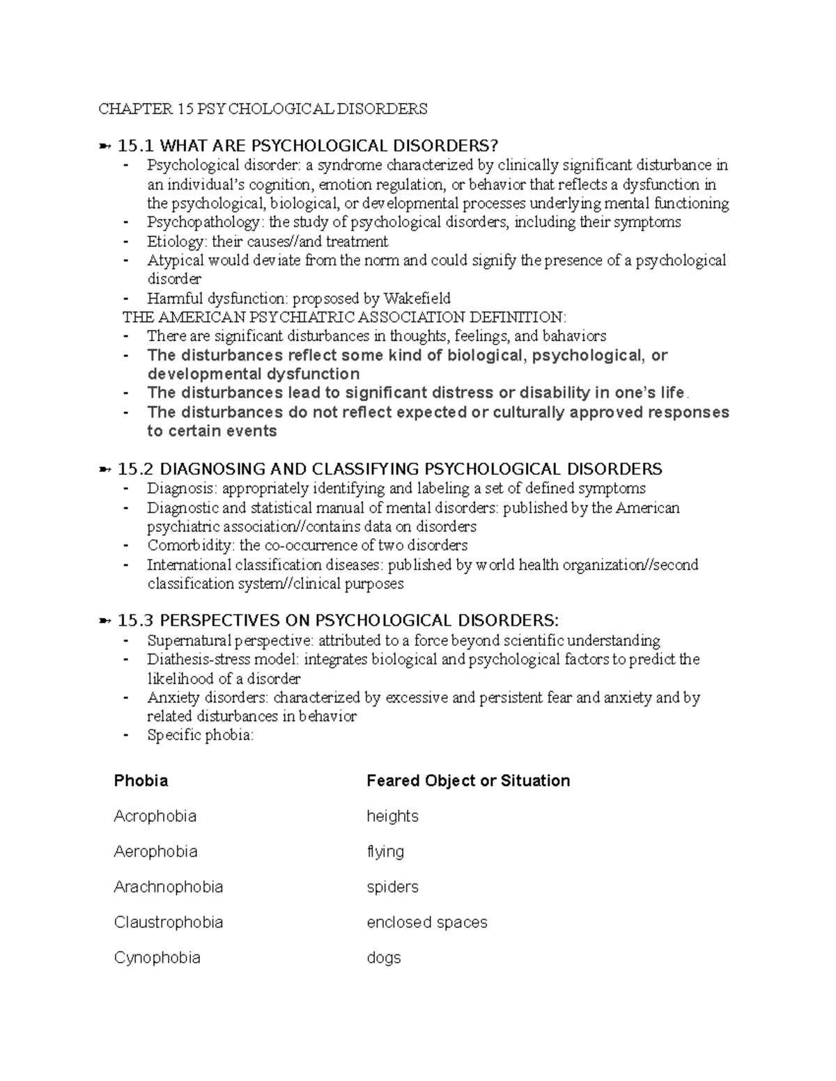 Chapter 15 Psychological Disorders - CHAPTER 15 PSYCHOLOGICAL DISORDERS ...
