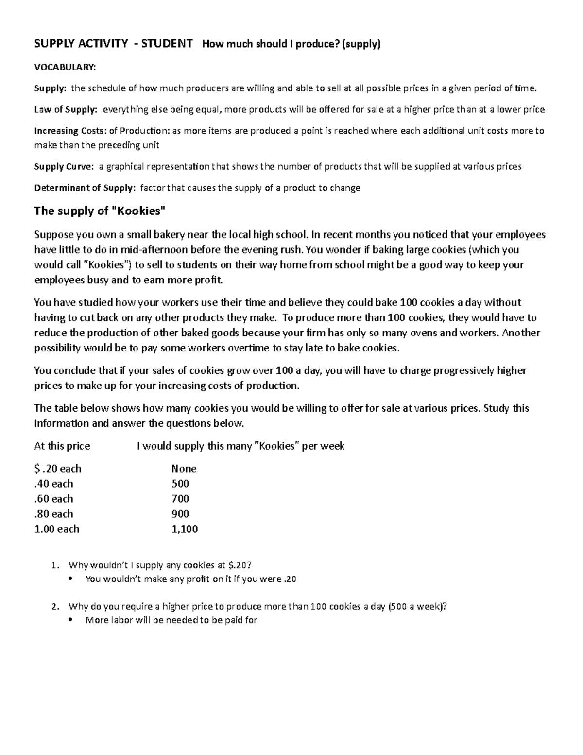 Supply - Activity 012921 - Student - SUPPLY ACTIVITY - STUDENT How much ...