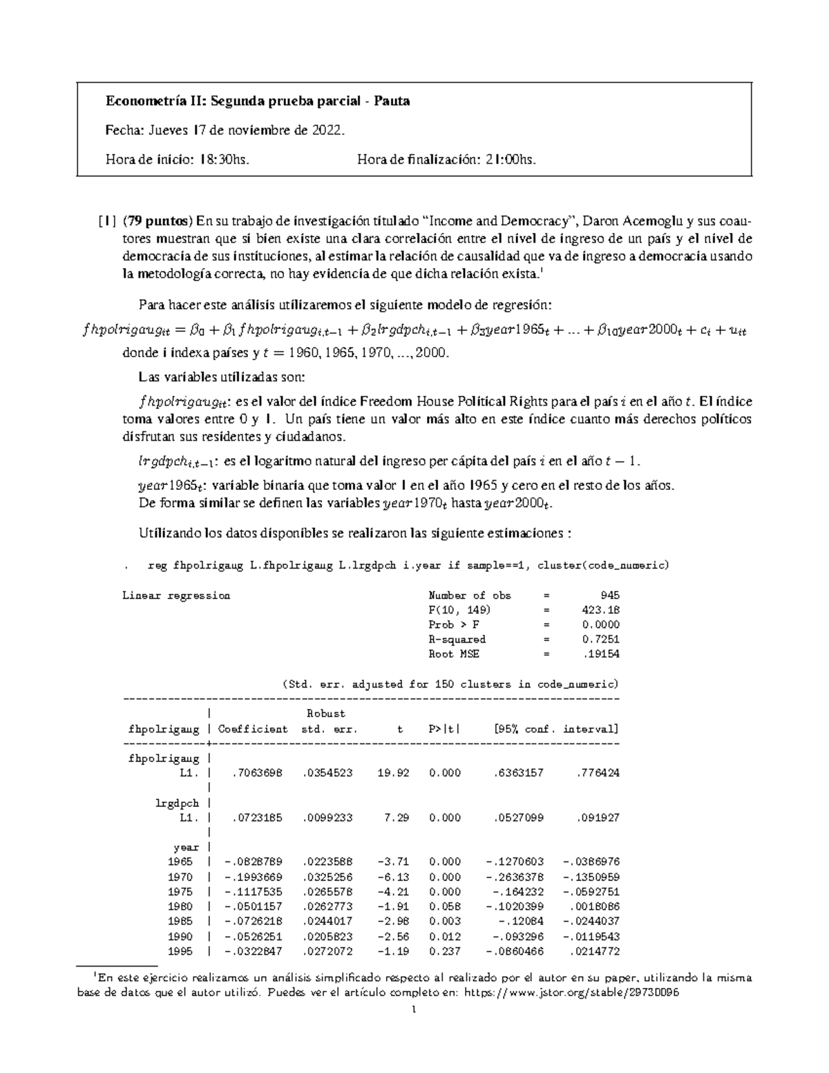 SPP Pauta - Econometr ́ıa II: Segunda prueba parcial - Pauta Fecha: Jueves 17 de noviembre de ...