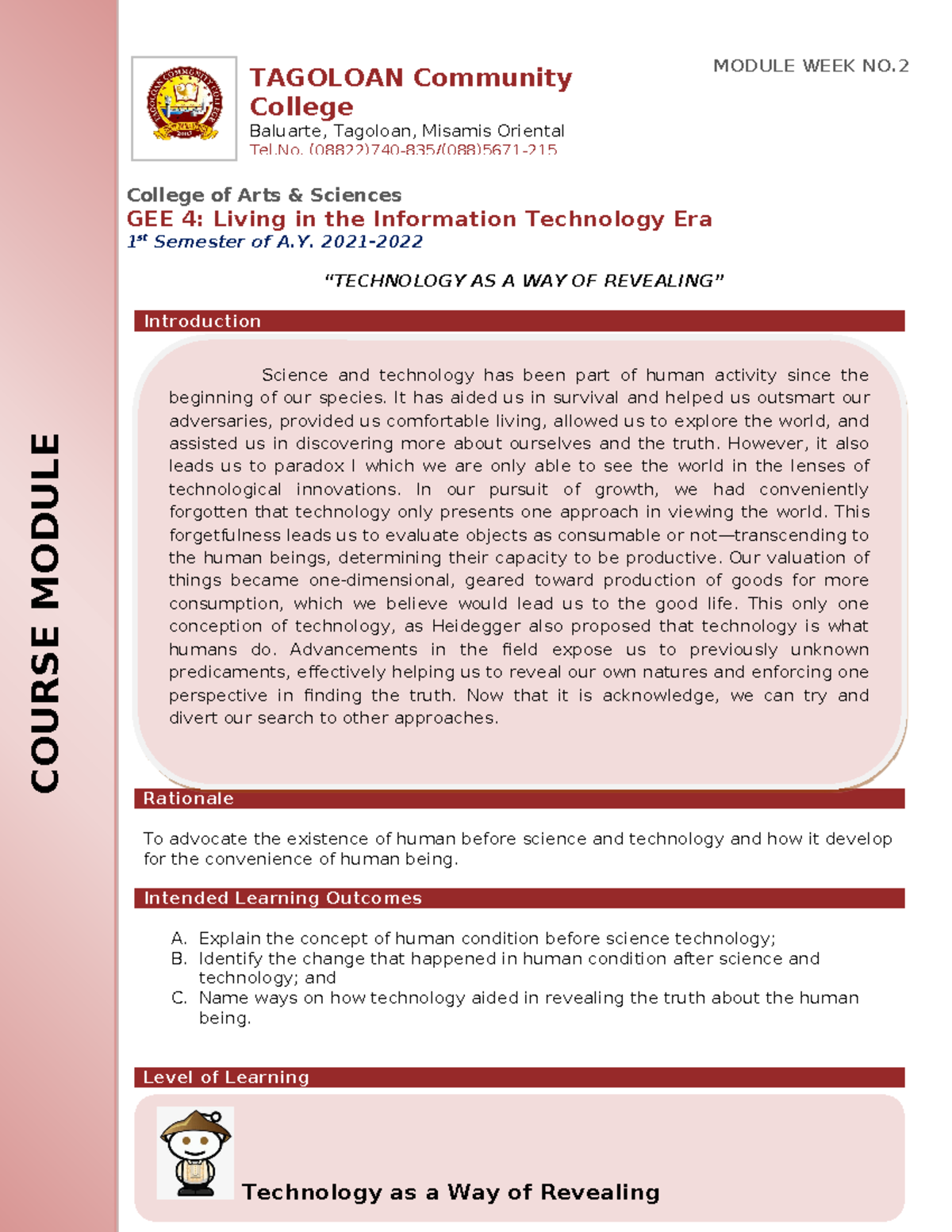 IT ERA Module 2 - COURSE MODULE College of Arts & Sciences GEE 4 ...