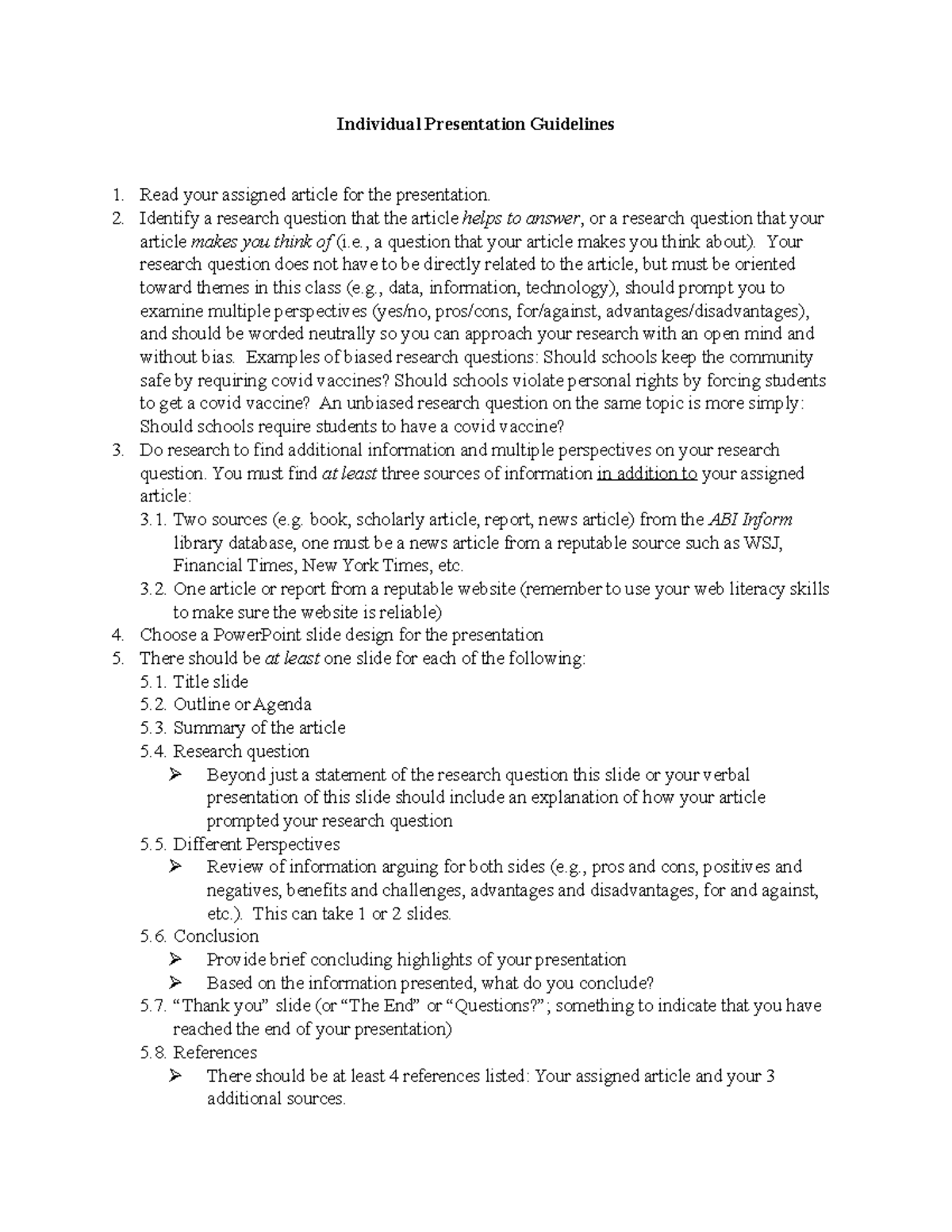 BAR 111 Individual Presentation Guidelines Fall 2021 - Individual ...