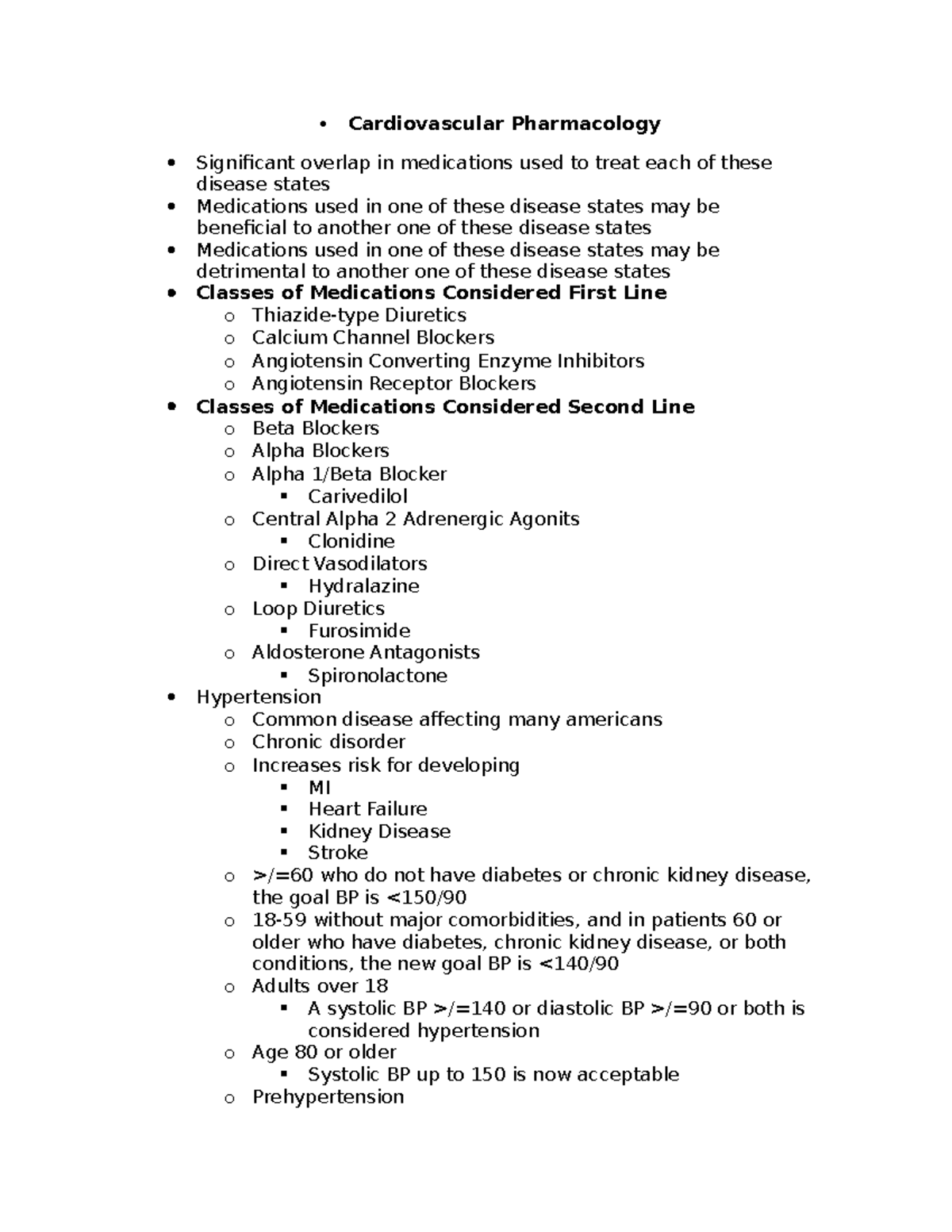 Cardiovascular Pharmacology Notes - Cardiovascular Pharmacology ...