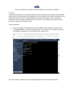 Project One, Rafi - n/a - DAD 220 Database Documentation Template Step One: Create a Database 1 ...