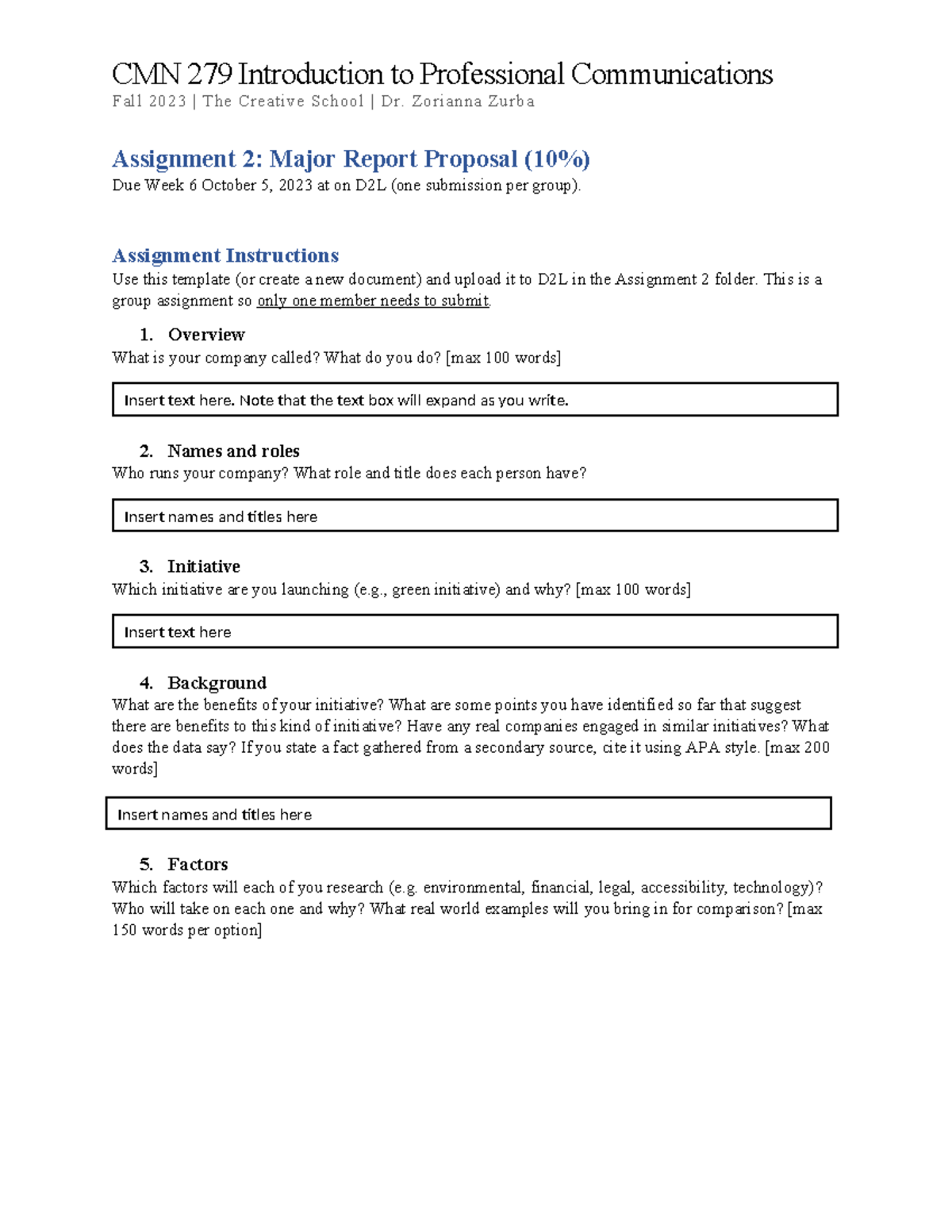 A2 Major Report Proposal Form F2023 Zurba - CMN 279 Introduction to ...