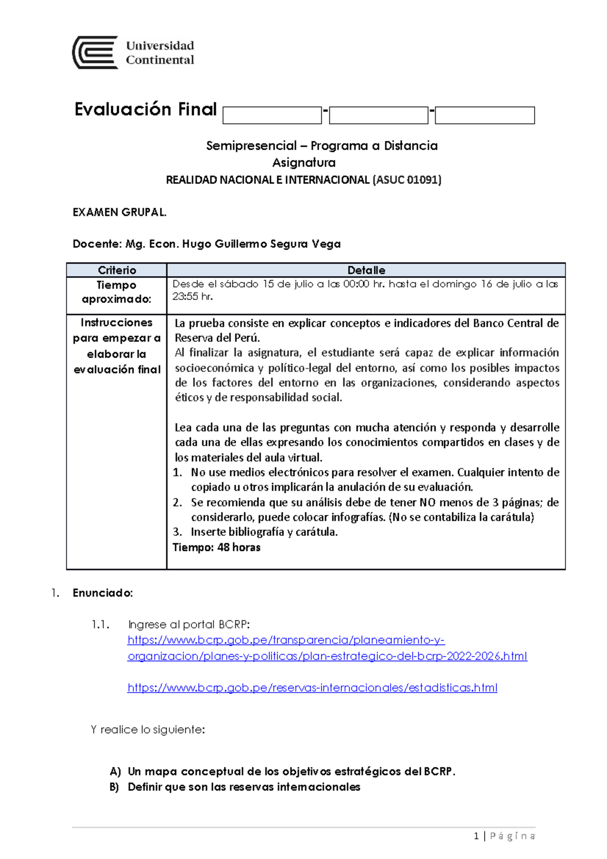 Evaluacion Final Realidad Nacional E Internacional 2023 10 B - Evaluación Final - Semipresencial ...