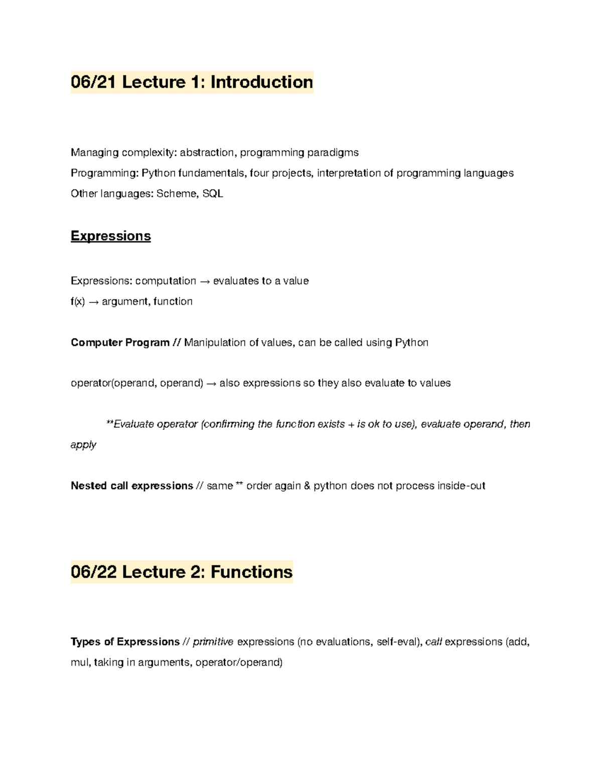 Cs 61a Notes 0621 Lecture 1 Introduction Managing Complexity 6626